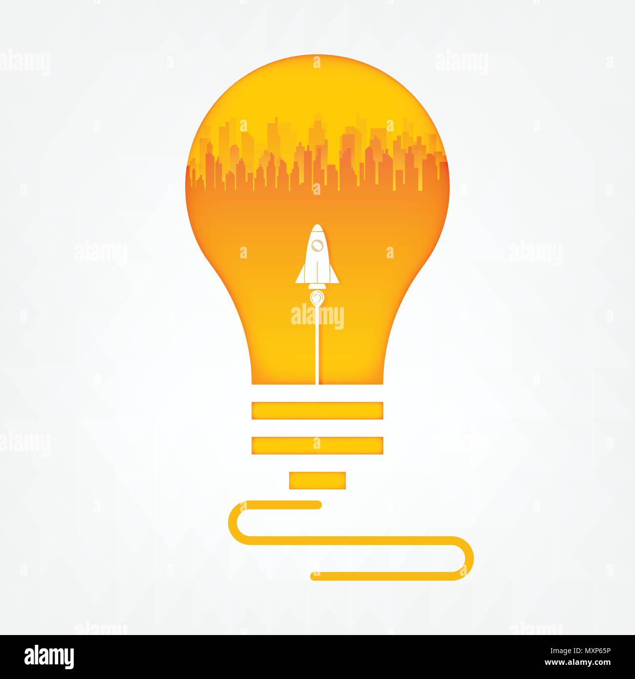 Rocket and city in light bulb. Business start up concept.vector art and ...