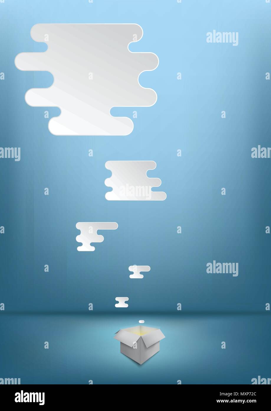 Infographic design white thought bubble outside the box on blue ...