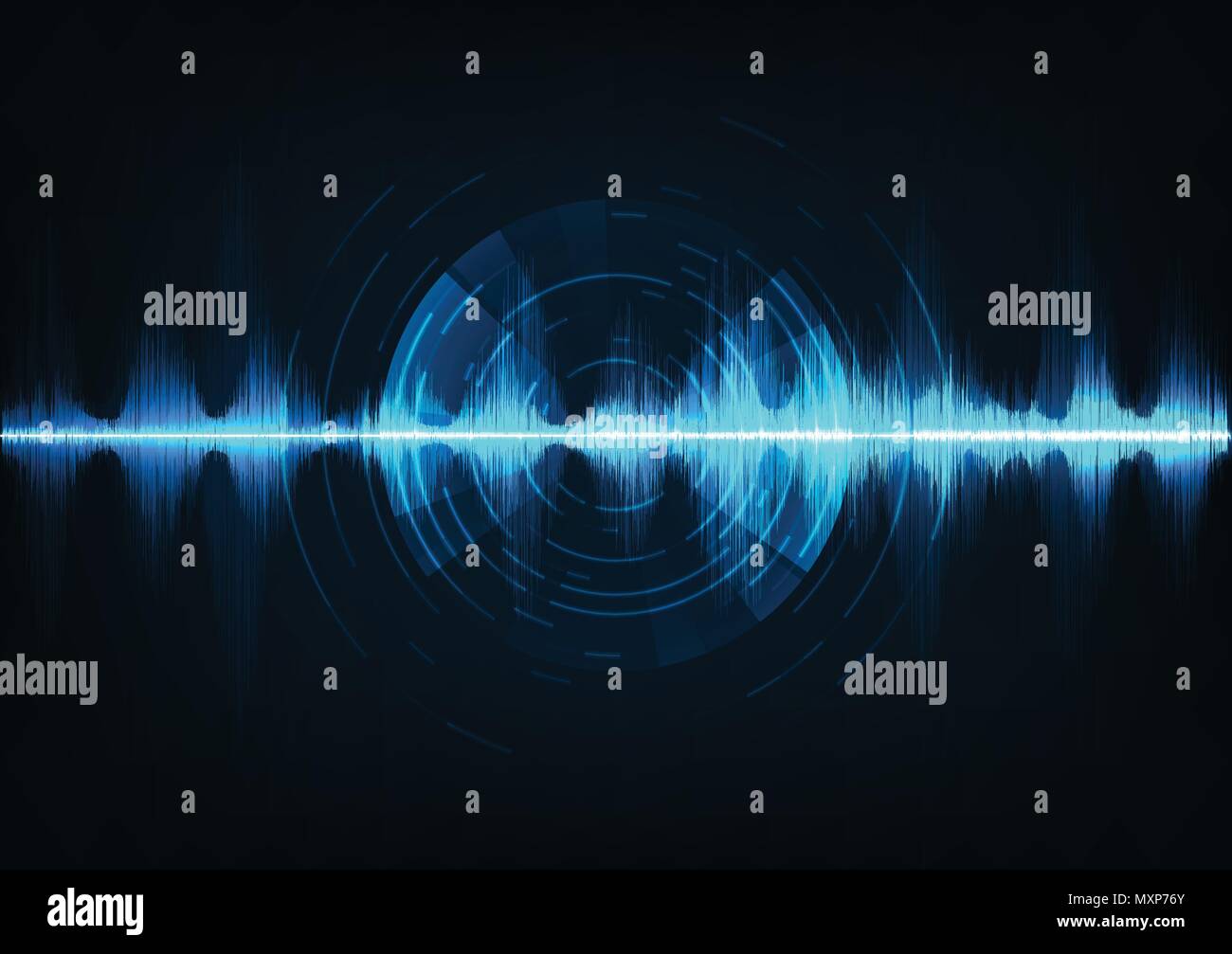 Blue music sound waves. Audio technology, musical pulse Stock Vector ...