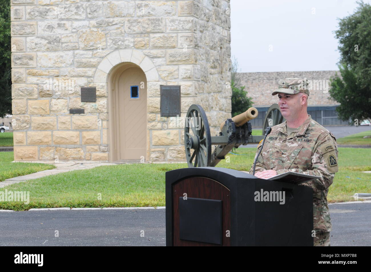 Brig. Gen. John B. Hashem gives a speech to members of Army North ...
