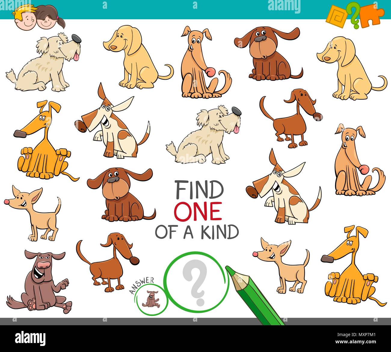 Cartoon Illustration of Find One of a Kind Picture Educational Activity ...