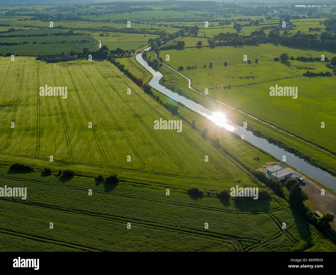 Aerial view of The Royal Military Canal, Hamstreet, Kent, UK Stock ...