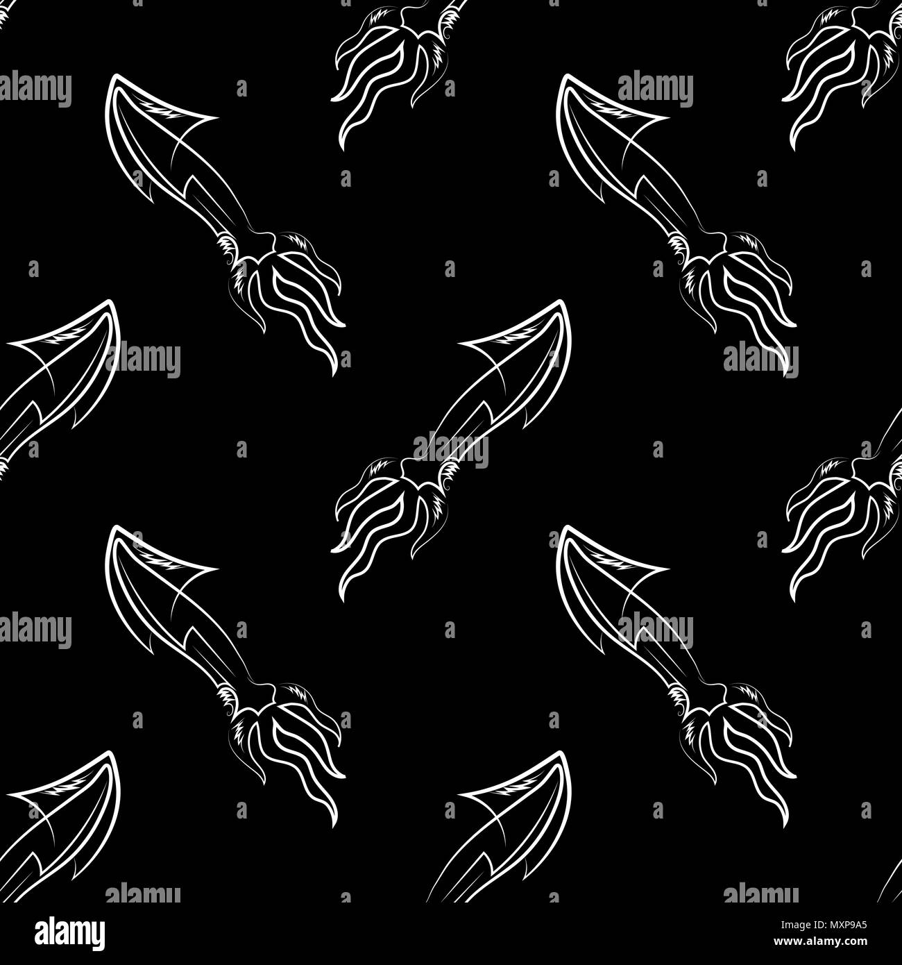Squid Silhouette Seamless Pattern. Cute Seafood. Animal Under Water ...