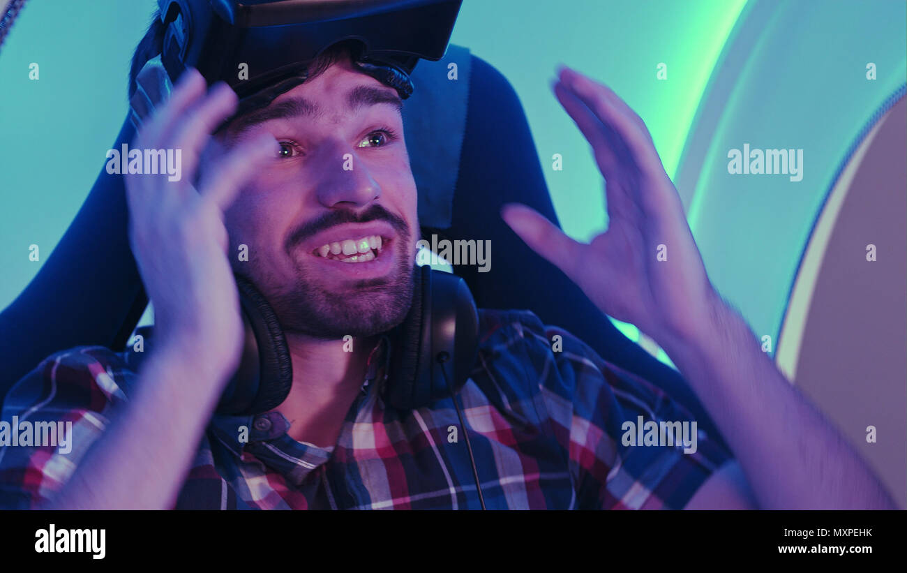 Amazed young man left speechless after virtual reality session Stock ...