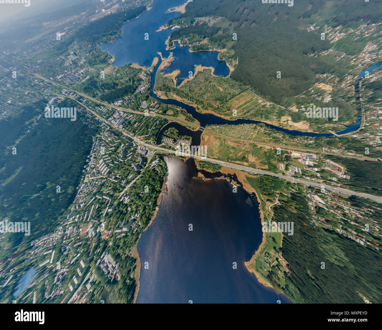 Summer Lake and roads in Riga city and Latvia nature 360 VR Drone ...