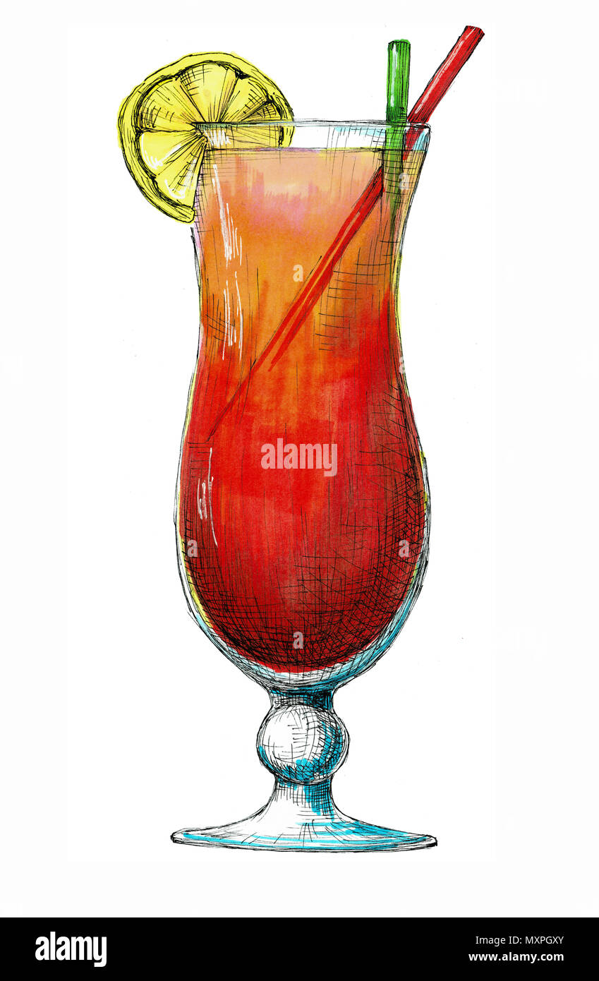 Sketch cocktail isolated on white background. Illustration drawn by ...