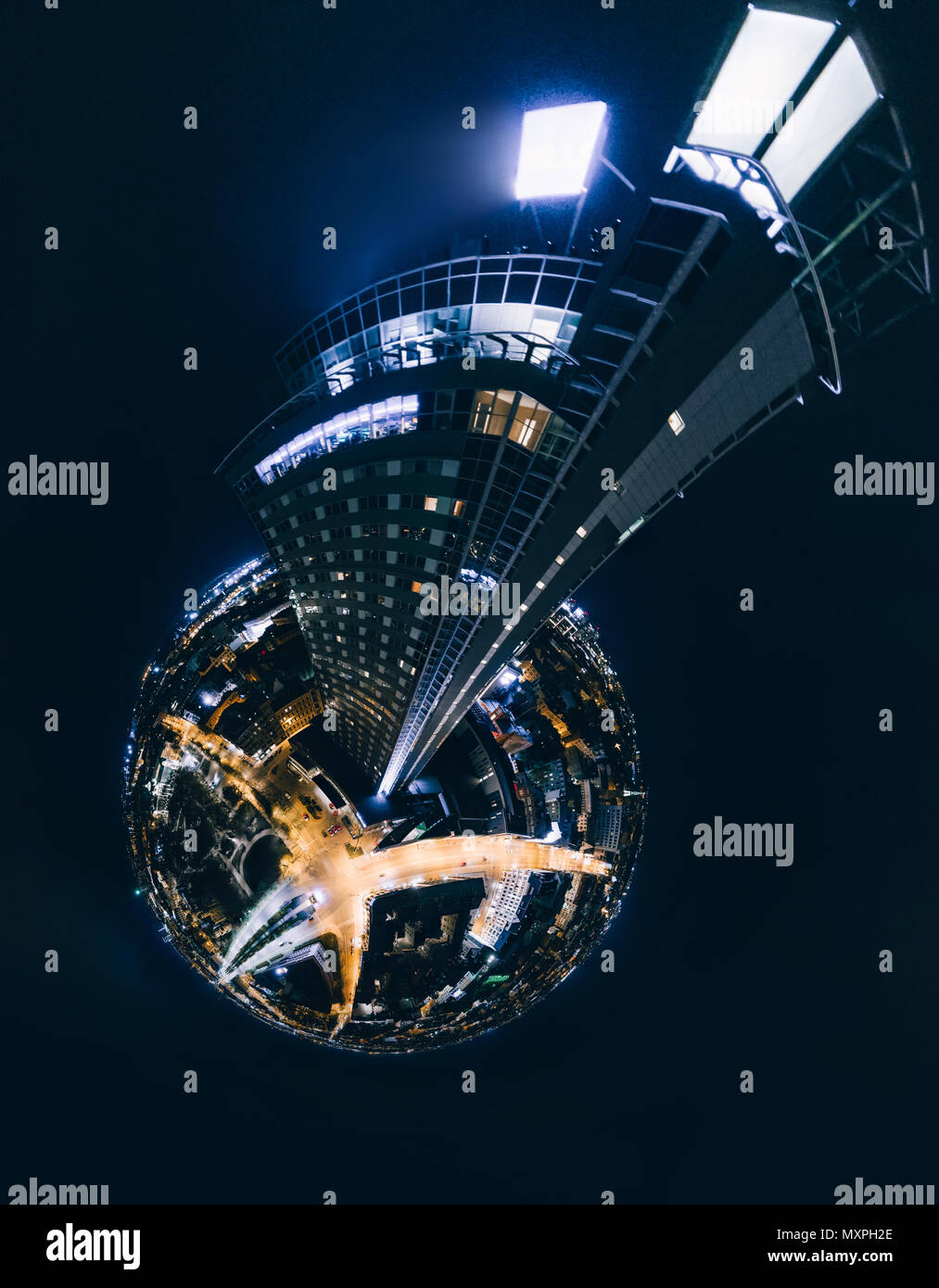 Sphere Planet Night houses in Riga city, Hotel, Latvia 360 VR Drone ...