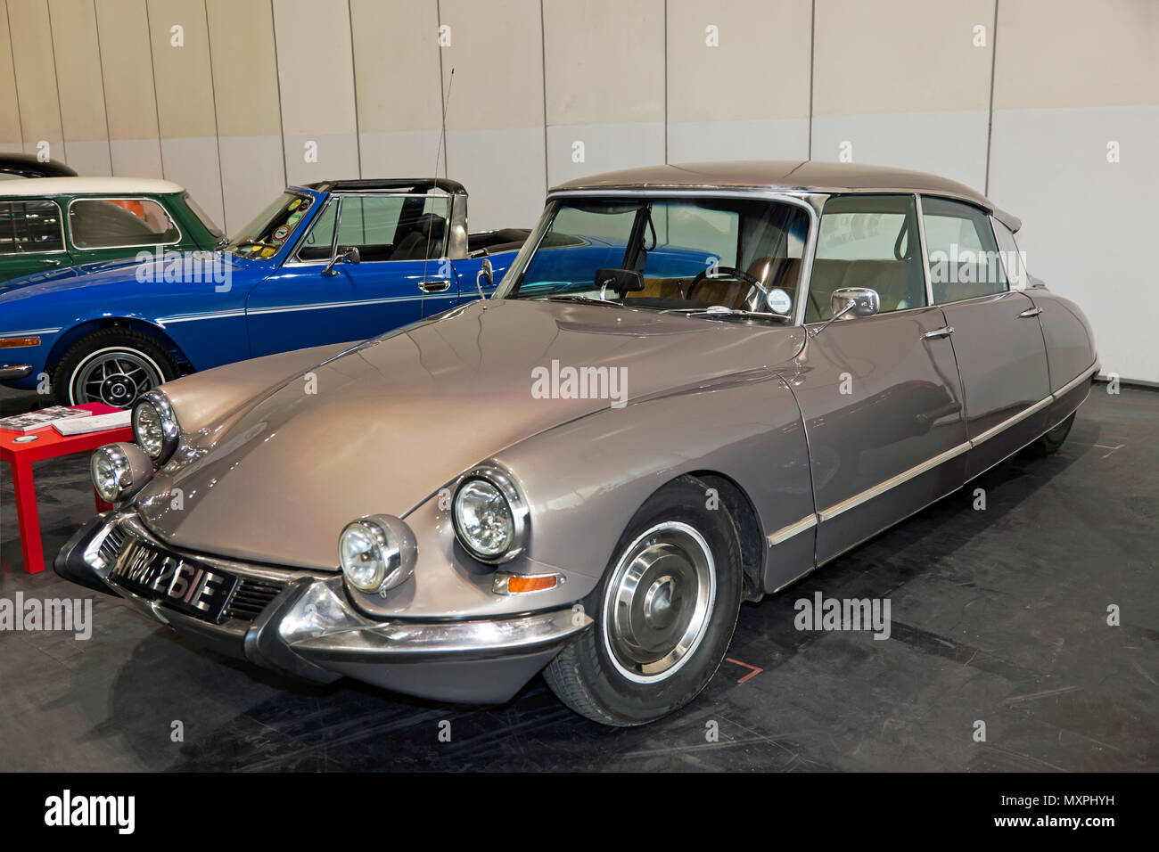 Three-quarter front view of a 1967, Citroen DS 21, on display at the ...