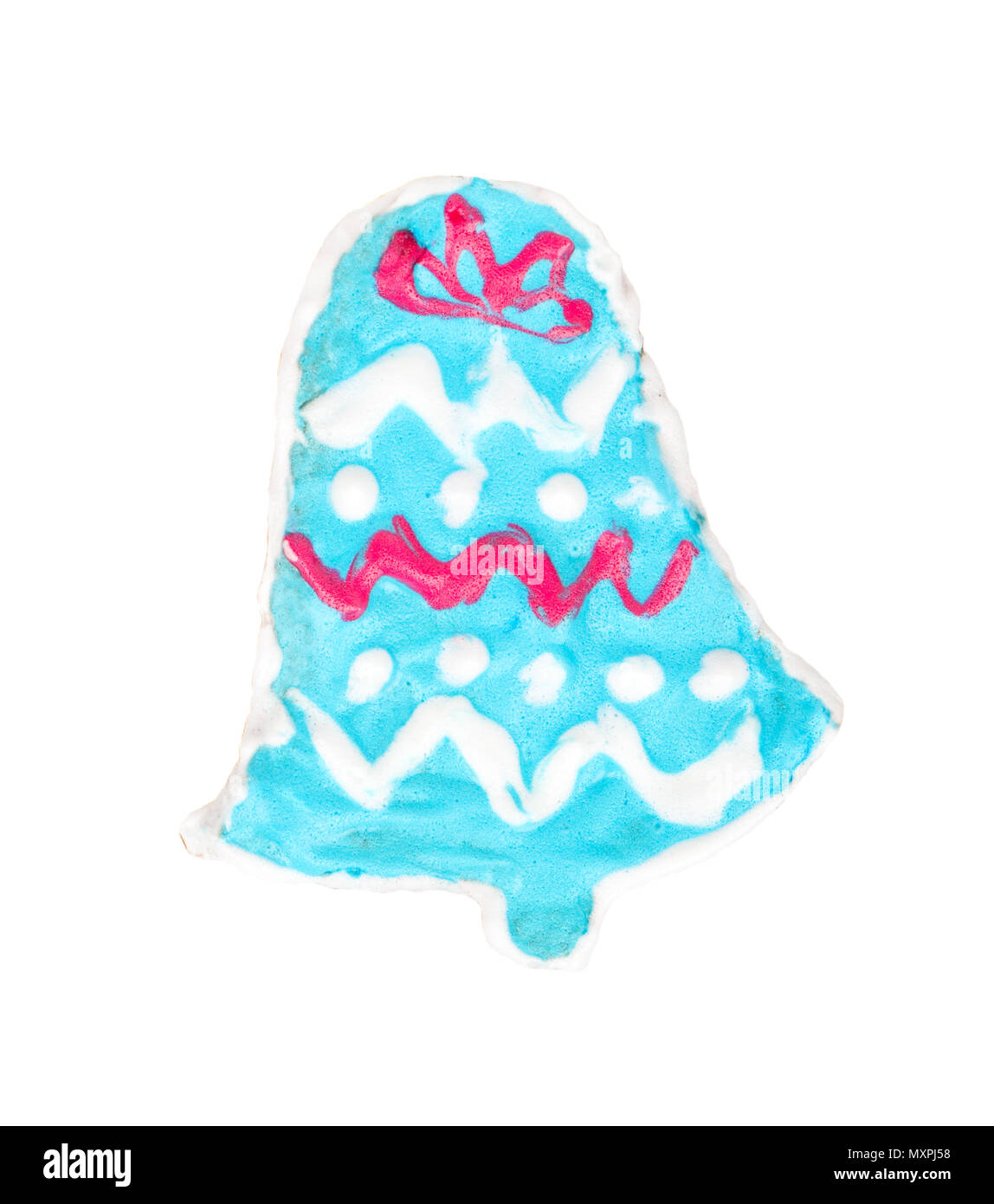 Blue homemade gingerbread bell isolated on white background Stock Photo ...