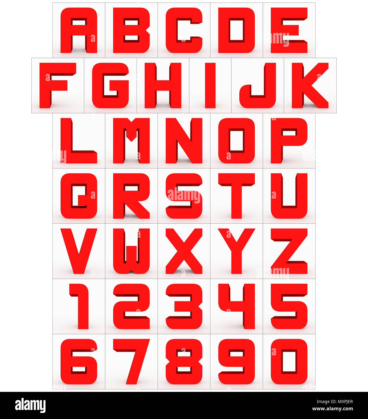 letters and numbers 3d cubic rounded red isolated on white - 3d ...