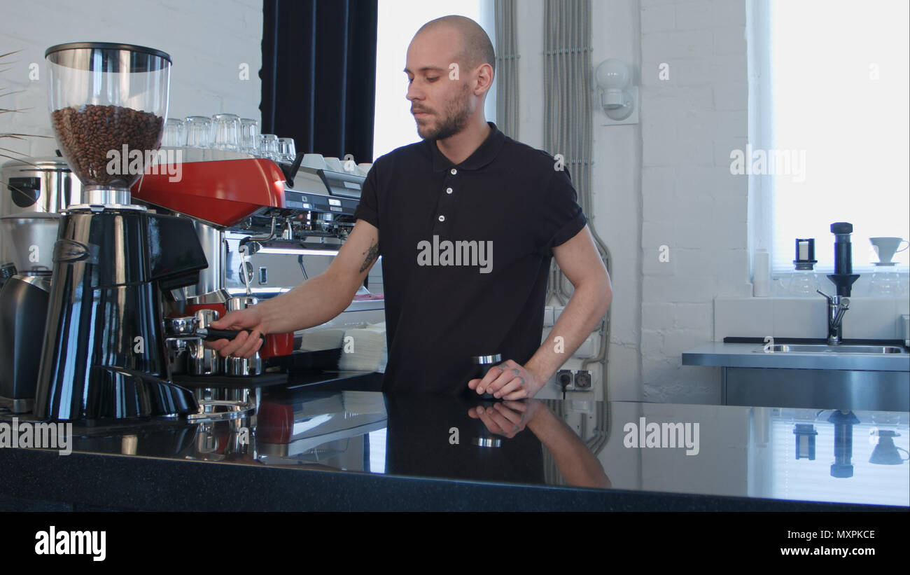 Barista espresso machine making man employee worker working hi-res ...