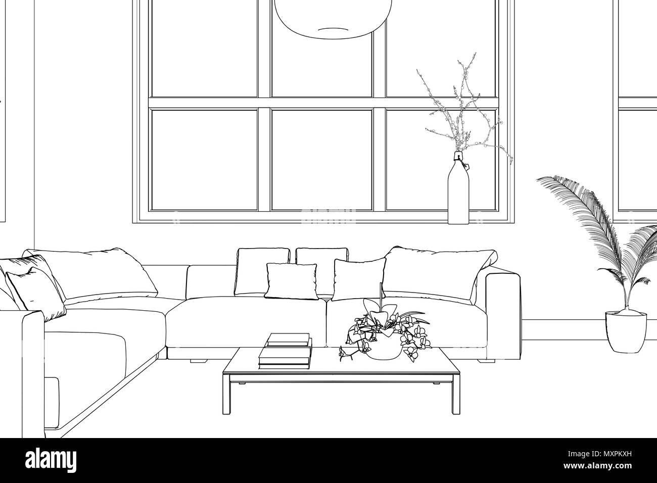 Interior Design Living Room custom Drawing Stock Photo - Alamy