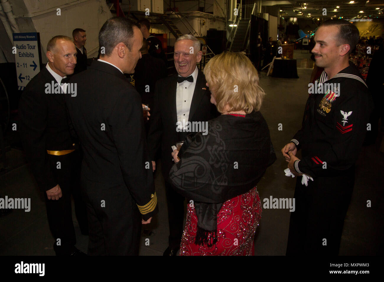 U.S. Marine Corps Gen. (Ret.) James Mattis, center, speaks to U.S. Navy ...