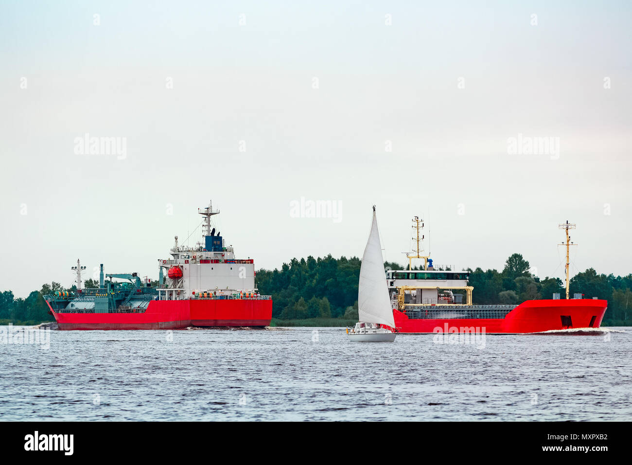 Red cargo bulker ship. Logistics and merchandise transportations Stock ...