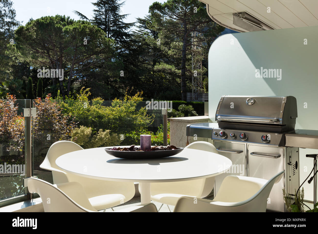 modern house, garden view from the balcony Stock Photo - Alamy