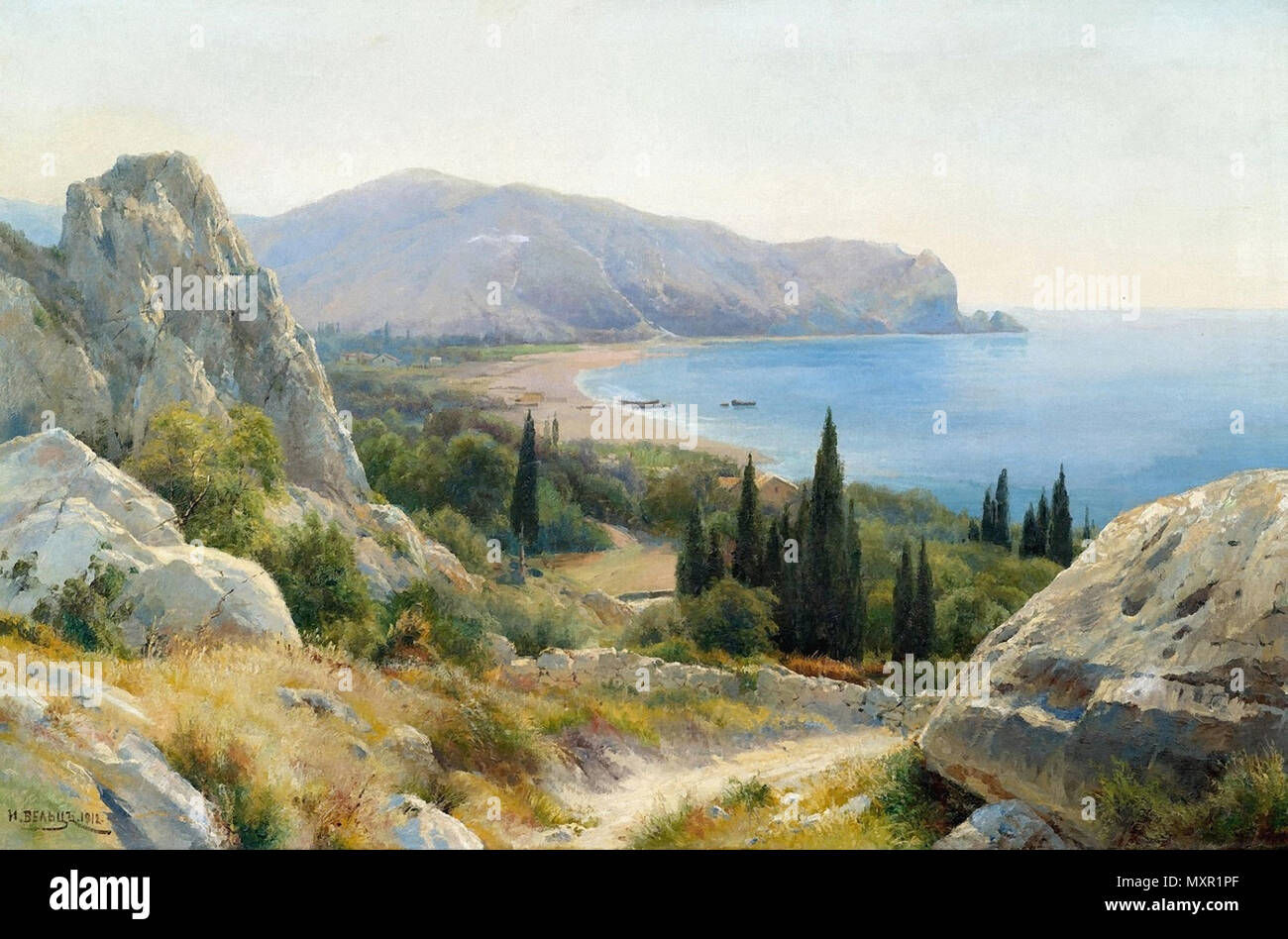 Veltz Ivan Avgustovich - Summer Landscape with Coastal Cliffs Stock ...