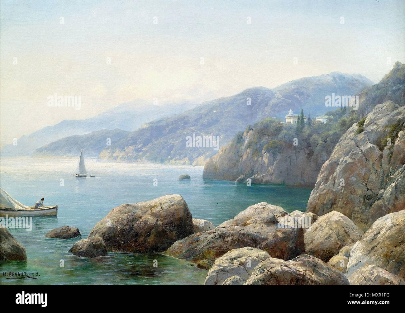 Veltz Ivan Avgustovich - Summer Landscape with Sailing Boats Stock ...