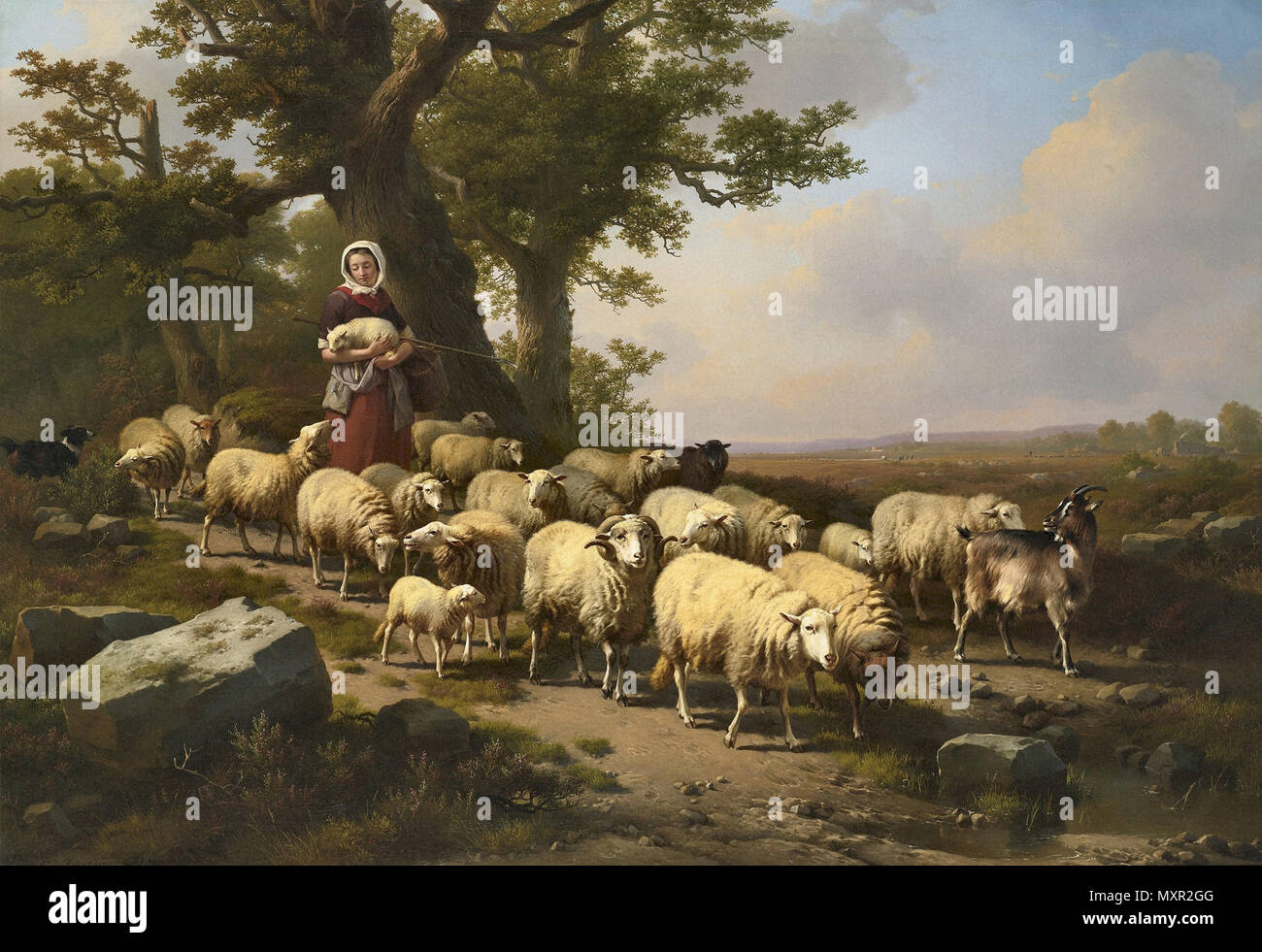 Verboeckhoven Eugene Joseph - a Shepherdess with Her Flock Stock Photo - Alamy