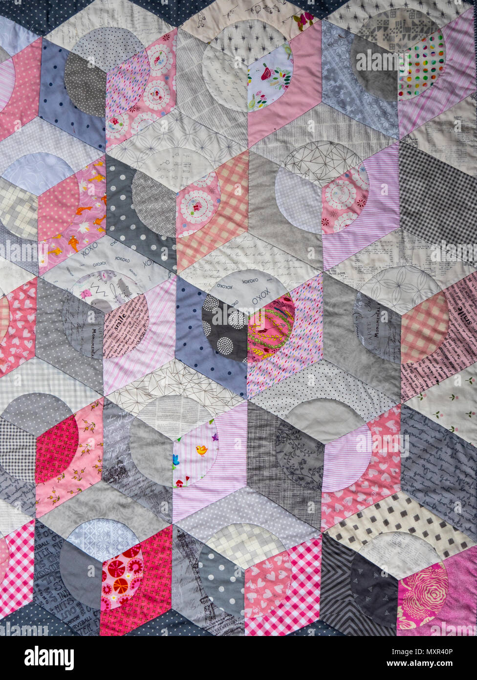 Quilt pattern incorporating circles, squares, cubes and hexagons Stock ...