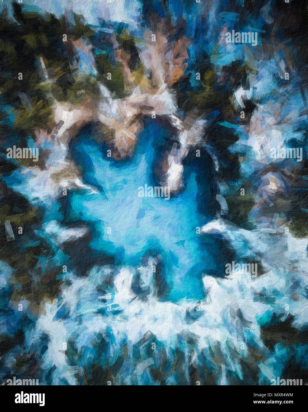 Abstract digital oil painting on canvas full of texture and bright ...