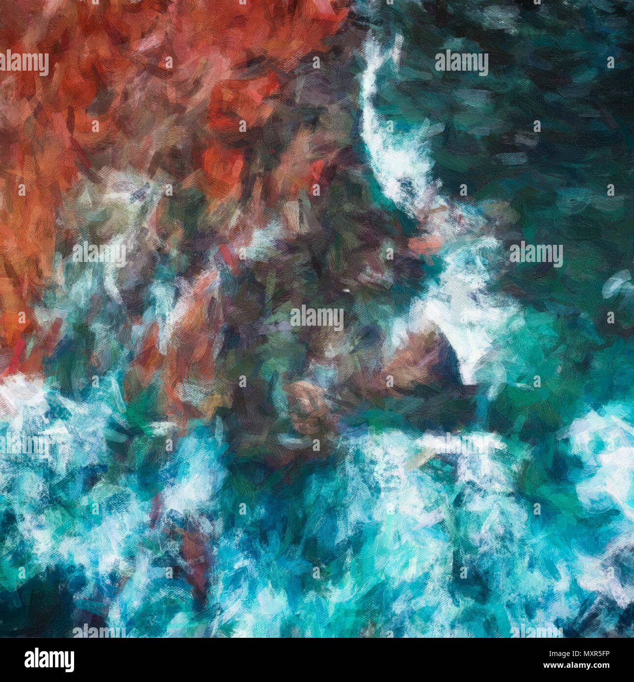 Abstract digital oil painting on canvas full of texture and bright ...
