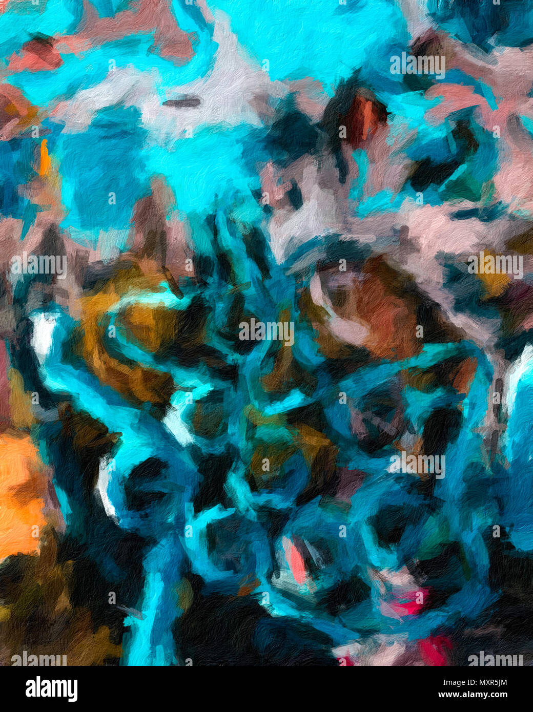 Abstract digital oil painting on canvas full of texture and bright ...