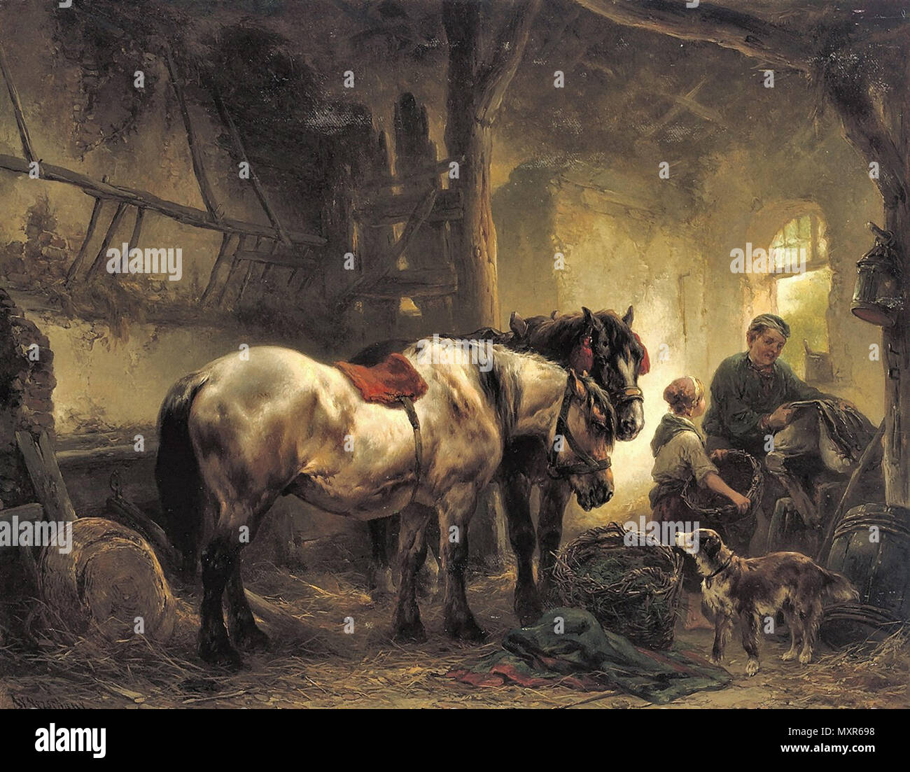 Verschuur I Wouterus - Sadling the Horses Stock Photo - Alamy