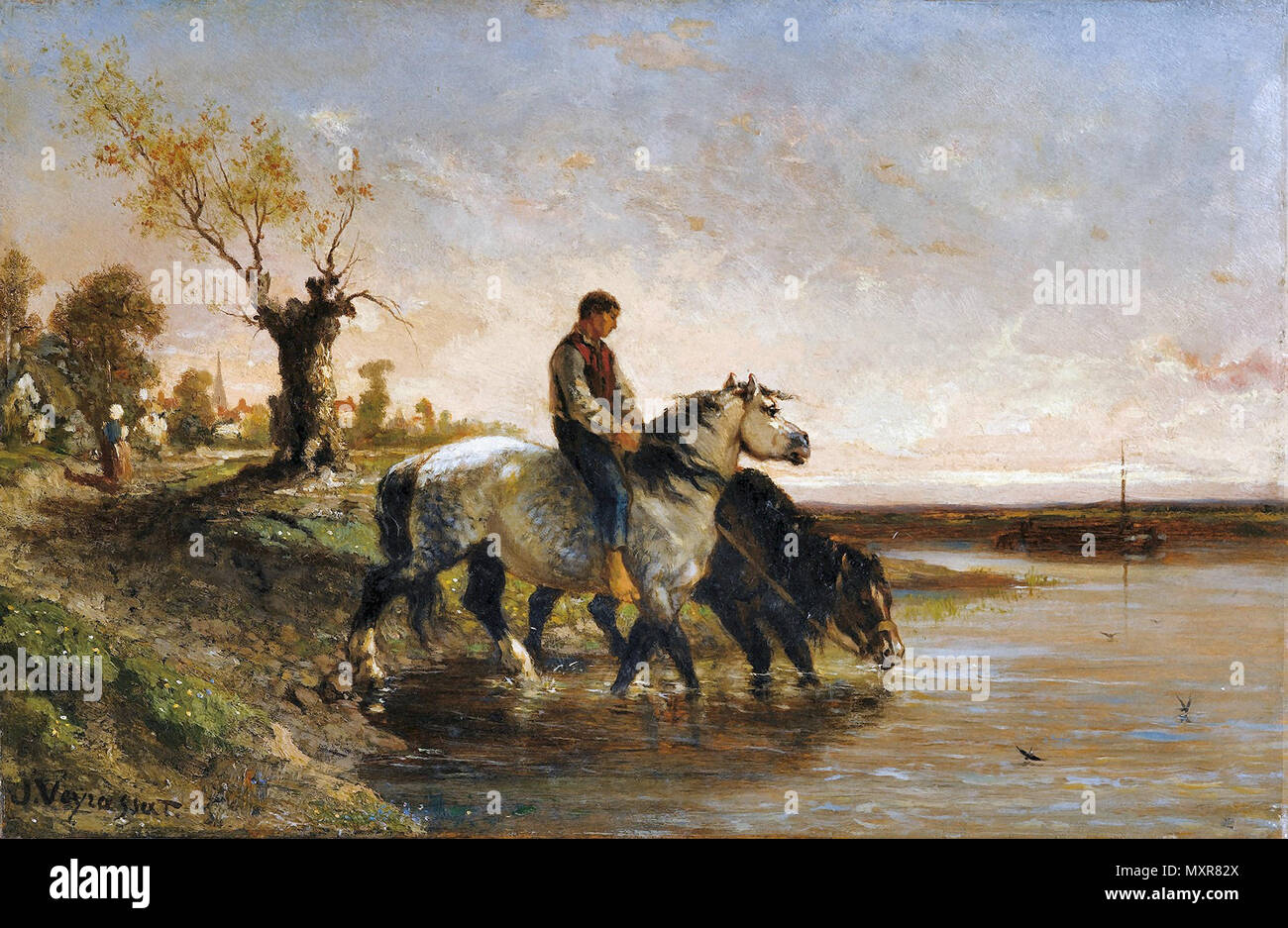 Veyrassat Jules Jacques - Chevaux S 'abreuvant Stock Photo - Alamy