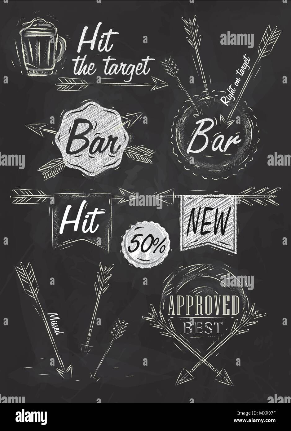 Set collection emblem of Bar, Boom Arrow, symbol stylized on the ...