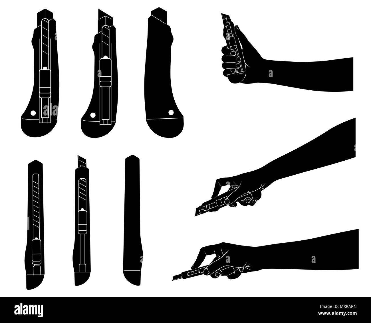 Set of different utility knives isolated on white Stock Photo - Alamy
