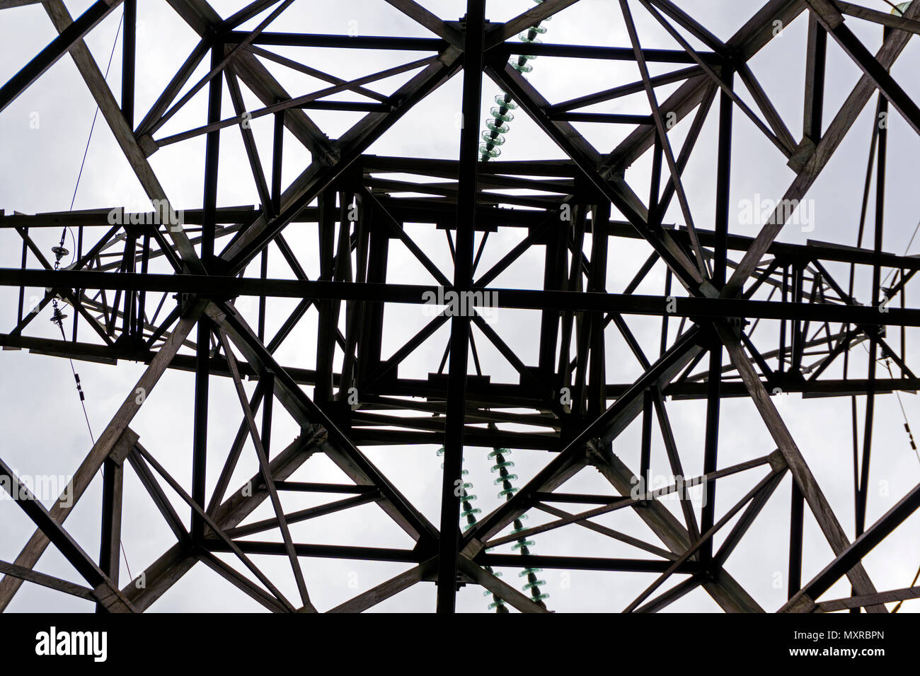 symmetrical pattern formed by a bottom view of a steel grid-shaped ...