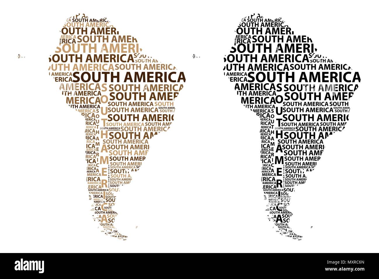Sketch South America letter text continent, South America word - in the ...