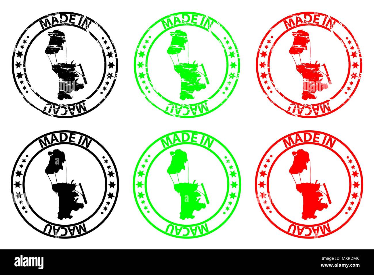 Made in Macau - rubber stamp - vector, Macau map pattern - black, green ...