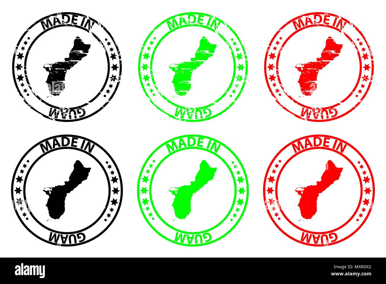 Made in Guam - rubber stamp - vector, Guam map pattern - black, green ...