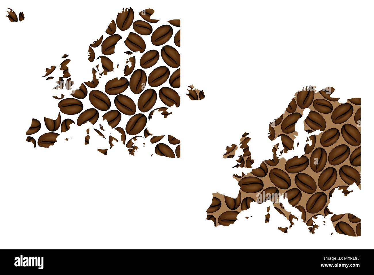 Europe - map of coffee bean, Europe map made of coffee beans Stock ...