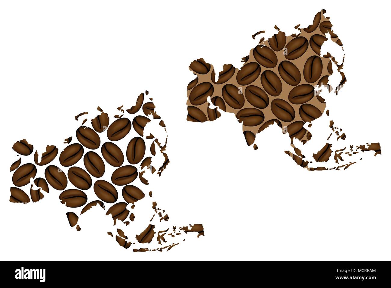 Asia - map of coffee bean, Asia map made of coffee beans Stock Vector ...