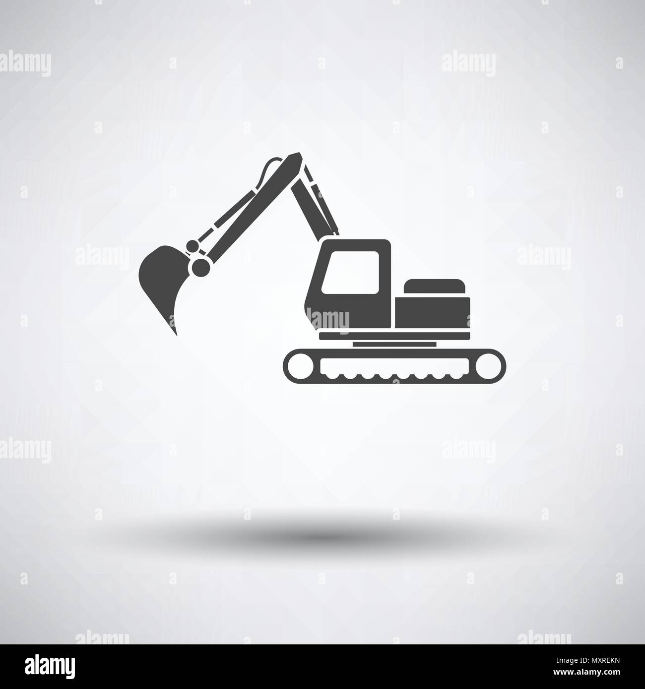 Icon of construction excavator on gray background, round shadow. Vector ...