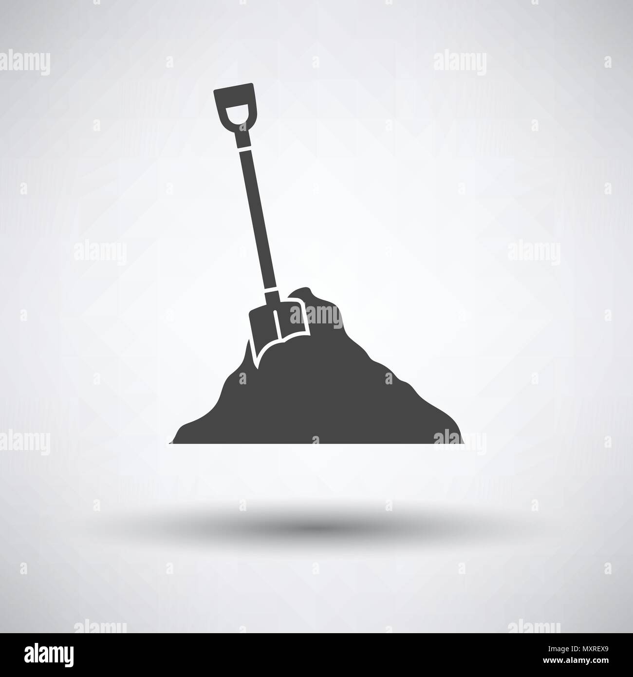 Icon of Construction shovel and sand on gray background, round shadow ...