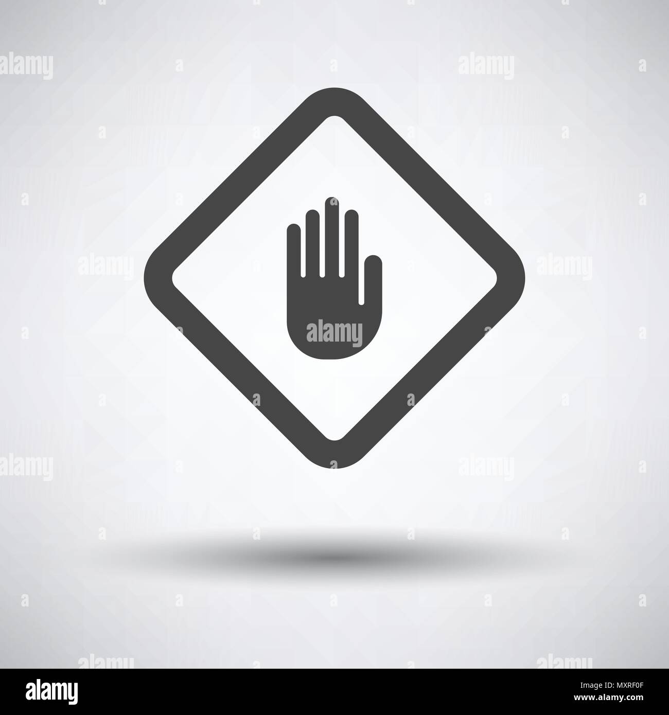 Icon of Warning hand on gray background, round shadow. Vector ...