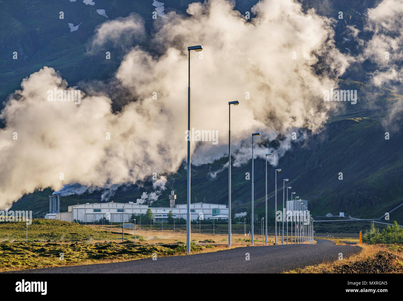 Steaming borholes, Geothermal Power Plant, Nesjavellir, Iceland Stock ...
