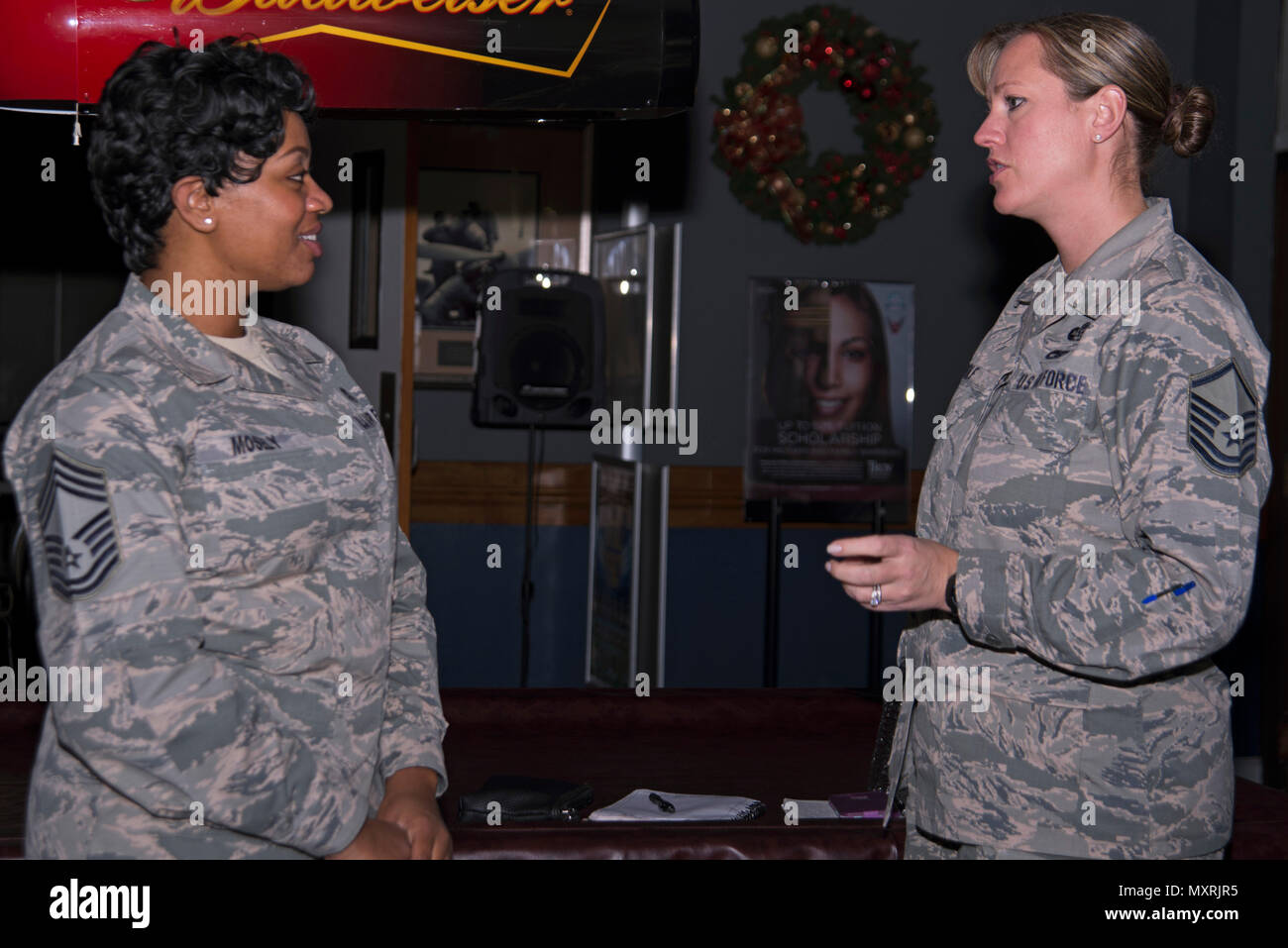 U.S. Air Force Master Sgt. Lindsey Wolf, 20th Force Support Squadron Senior Master Sgt. David B ...