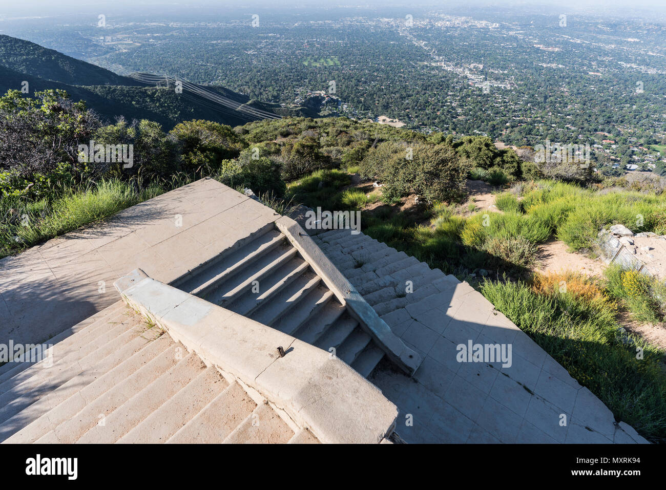 Historic incline railway stairway ruins on top of Echo Mtn in the ...