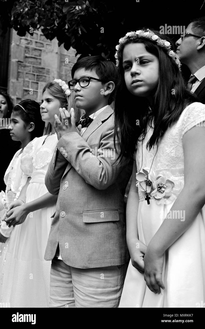 Children lined up outside Black and White Stock Photos & Images - Alamy