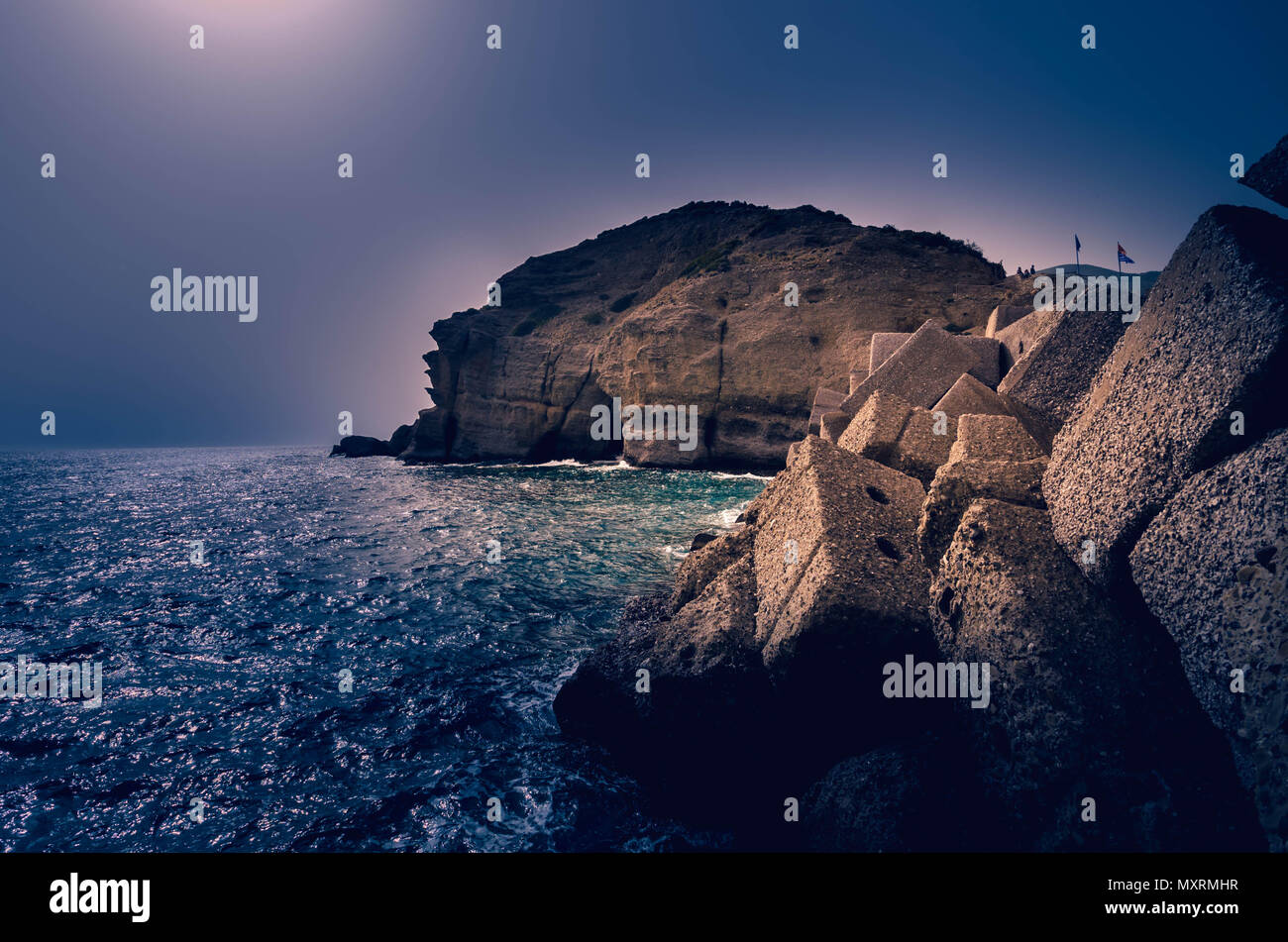 seascape in the night with moonlight reflected on the water. High ...