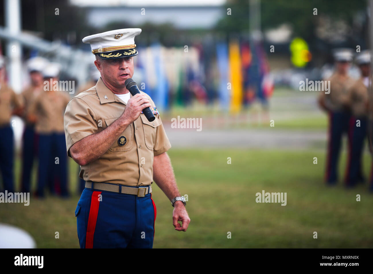 U.S. Marine Corps Col. Sean C. Killeen, commanding officer, MCB Hawaii, delivers a speech to the ...