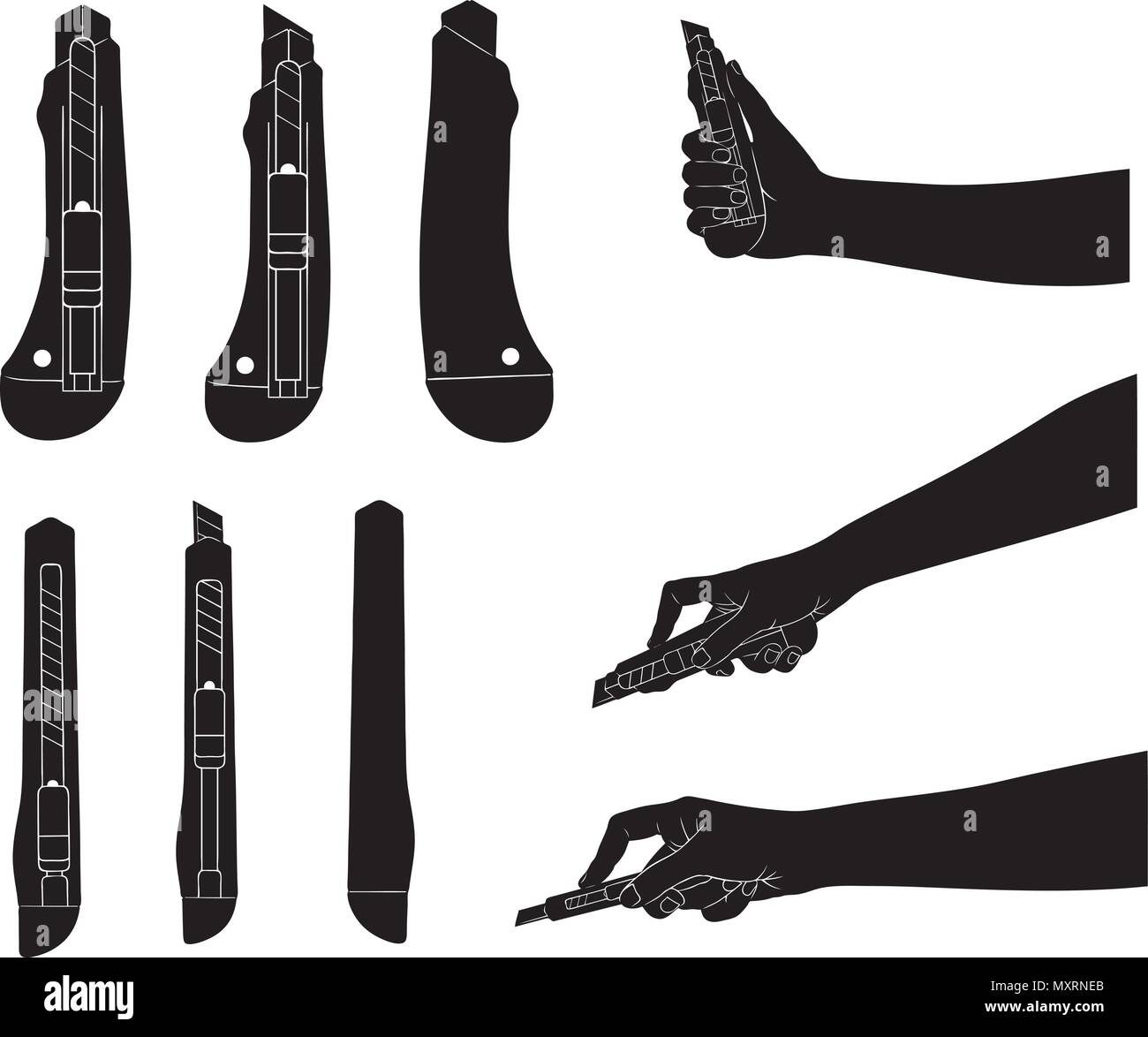 Set of different utility knives isolated on white Stock Vector Image ...