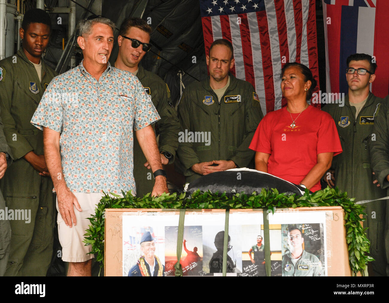 Chief Master Sgt. (Ret.) Jonathan Hake speaks at a remembrance ceremony ...