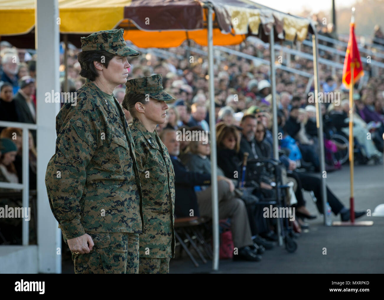 U.S. Marine Corps Maj. Gen. Lori E. Reynolds, left, commander of Marine ...
