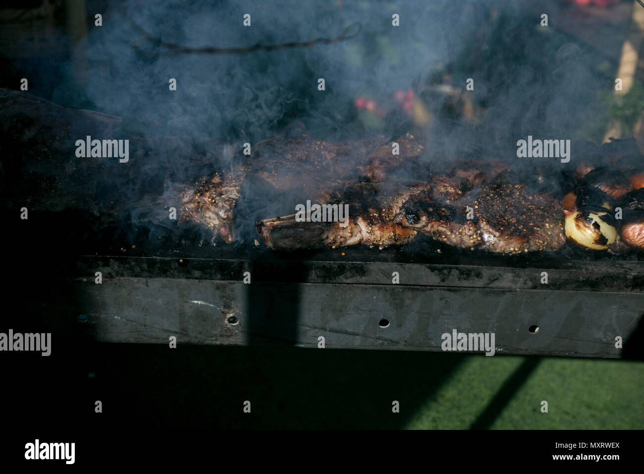 Making all kinds of red meat, fresh and raw red meat preparation Stock ...