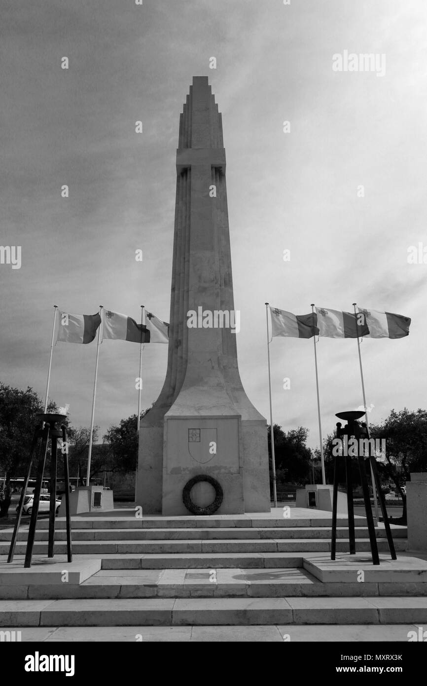 Maltese flags flying over the war memorial, Floriana, Valletta city ...